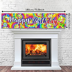 Tie Dye Birthday Banner Tie-Dye Themed Happy Birthday Background Tie Dye Birthday Party Decorations Supplies Rainbow Colorful Paint Photo Booth Props