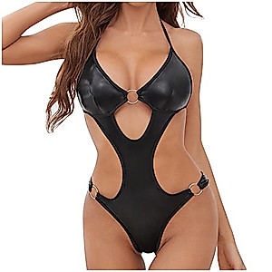 Sexy Leath Lingerie Daily Wearing Shopping Girl Sexy Latex Lingerie for Women for Sex (Black, M)