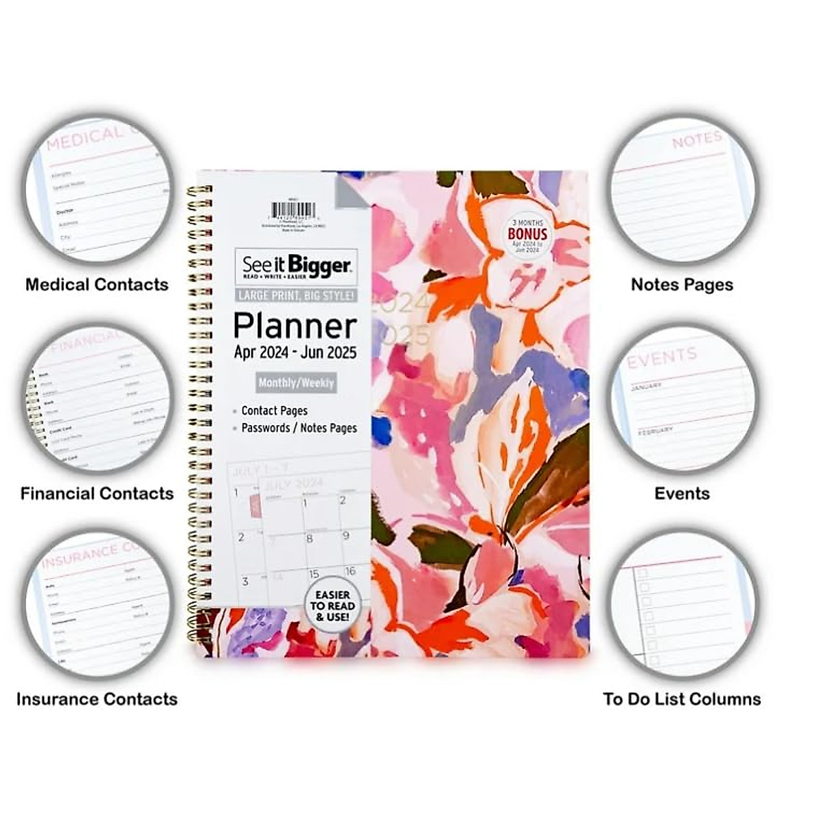 PlanAhead See IT Bigger Specialized Large Print, April 2024 June 2025 Weekly Monthly Large Planner, Size 8.5" x 11" and 6 in 1 Multicolor Ballpoint Colorful Ink Penfrom TheBeliver LLC.