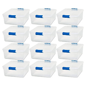 HOMZ Heavy Duty Modular Stackable Storage Bins, Containers with Latching Handles and Snap Lids for Home, Office, and Garage Organization, 15.5 Quart Capacity, Clear, 12 Pack
