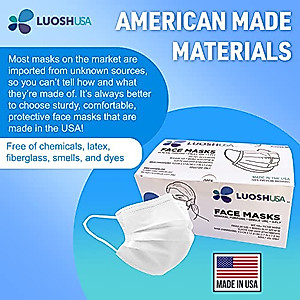 Luosh White Face Masks Disposable Made in USA - ASTM Level 3 Masks with Filter PFE99%, Paper masks, 3 Ply Face Masks for Adult 50 Pack (Adult, White)