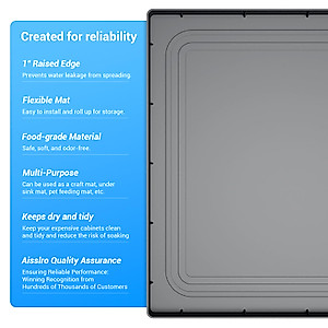 Under Sink Mat, 34" x 22" Silicone Under Sink Liner, Waterproof Shelf Liner with Drain Hole, Kitchen Bathroom Cabinet Mat (Grey)
