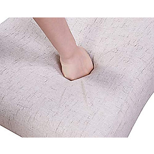 Merax Dining Chair Set of 2 Fabric Padded Side Chair with Solid Wood Legs, Nailed Trim (Light Beige)