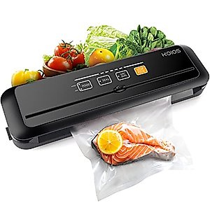 KOIOS Vacuum Sealer Machine, 86Kpa Automatic Vacuum Air food sealer/Built-in Cutter Starter Kit, Dry & Moist Food Preservation Modes, Pulse Function, LED Indicator Lights, Black