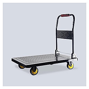 Platform Trucks Flatbed Cart Metal Platform Truck with 360 Degree Swivel Wheels and Foldable Handle for Iron Items Transport Large Load Capacity Push Cart Push Cart