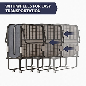 ZAFLY Folding Bed with 4” Memory Sponge Mattress, Portable Guest Bed Camping Cot for Adults, Soft Padded Rollaway Sleeping Bed for Travel and Hospital Nursing, 75 x 31” Twin Size(Standard)