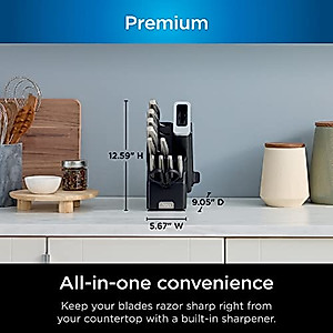 Ninja K62012 Foodi NeverDull Premium 12-Piece German Stainless Steel Knife System with Built-in Sharpener, Stainless Steel/Black