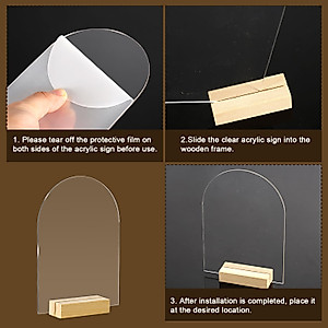 20pcs Blank Clear Arch Acrylic Sign with Wooden Stands, 5.51x3.93in Arched Dome Acrylic Sign Holder Table Top Stand Display DIY Table Numbers for Wedding Event Party Sign Decor