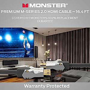 Monster M-Series Certified Premium HDMI Cable 2.0, Features 4K Ultra HD at 60Hz Refresh Rate, Duraflex Jacket, and Triple Layer Shielding, 22.5 Gbps - 16.4 ft