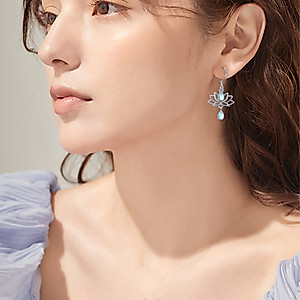 Moonstone Lotus Earring for Women 925 Sterling Silver Lotus Flower Earrings Yoga Lotus Jewelry Gifts for Women