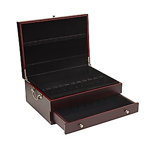 Wallace Felt Lined Flatware Storage Chest with Drawer, 15 Inch, Dark Walnut
