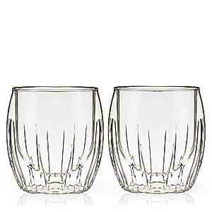 Viski Double-Walled Spirits Glasses, Insulated Liquor Tumblers with Cut Crystal Design, Dishwasher Safe 8.5 Oz, Clear, Set of 2