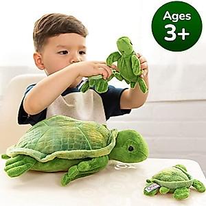 PREXTEX Plush Turtle Toys Stuffed Animal w/ 3 Turtle Baby Stuffed Animals - Big Turtle Zippers 3 Little Plush Baby Turtles - Turtle Plush Toys for Kids 3-5 - Turtle Toy - Great Gift for Turtle Lovers