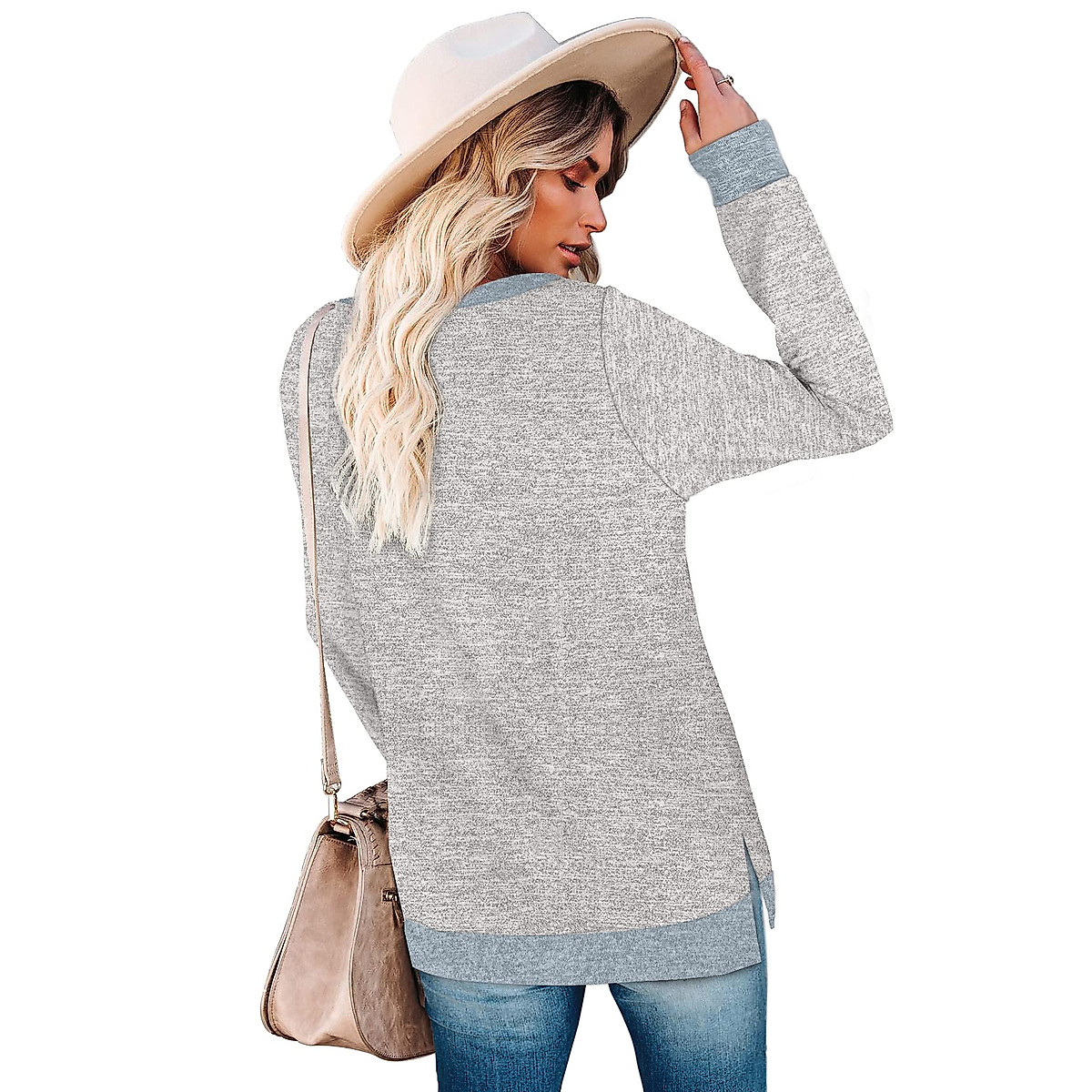 Fall Sweaters for Women Trendy Long Sleeve Tunic Tops for Leggings Grey X-Large