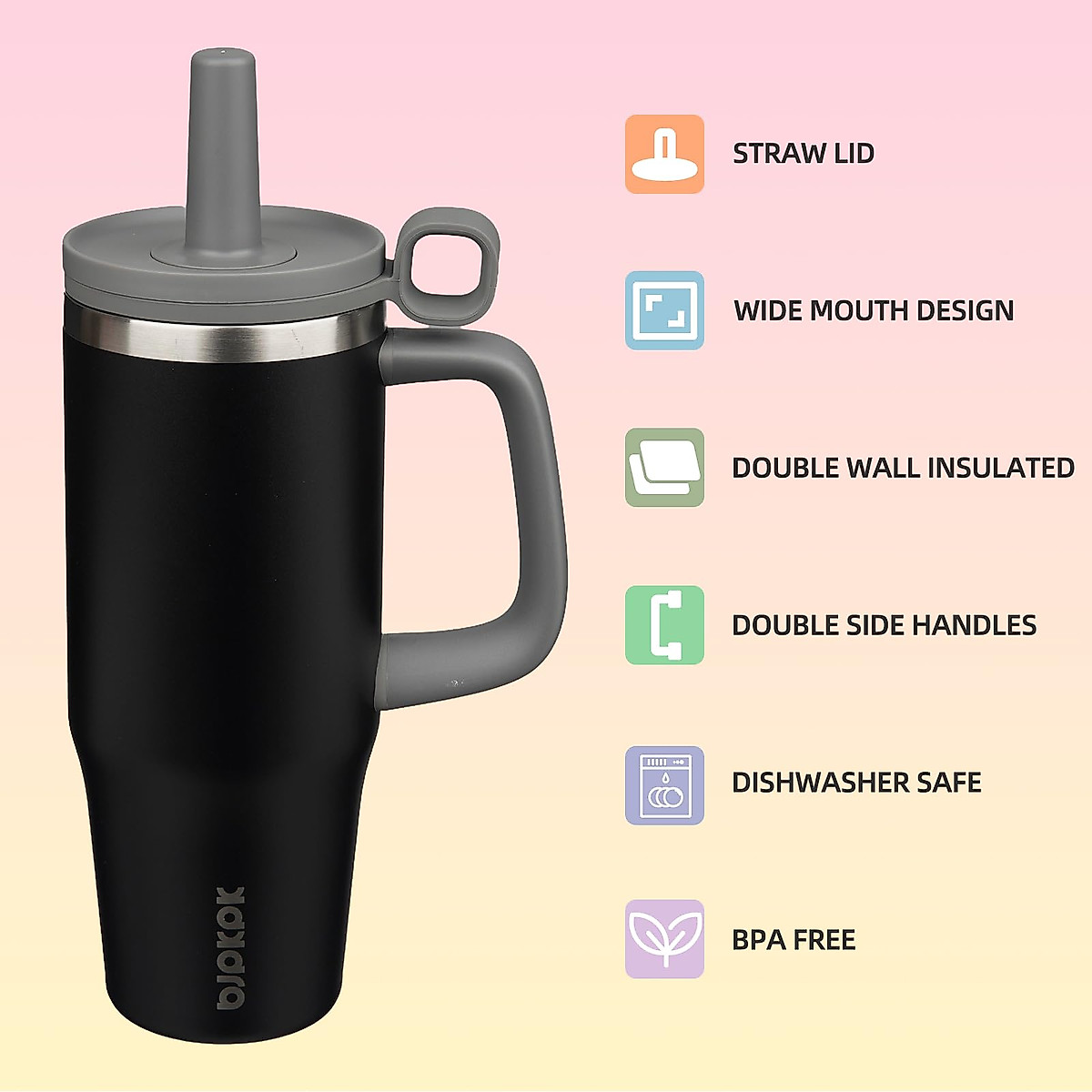 BJPKPK 32oz Stainless Steel Insulated Tumbler with Handle and Straw Travel Coffee Mug Thermal Cups with Lid,Black