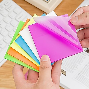 Transparent Sticky Notes 3" x 3" with Gel Pen, 6 Pads High Transparency Post Sticky Notes Clear Translucent Can Write See Through Stickers for Office School Planner Reminder Memo Supplies (6 Color)