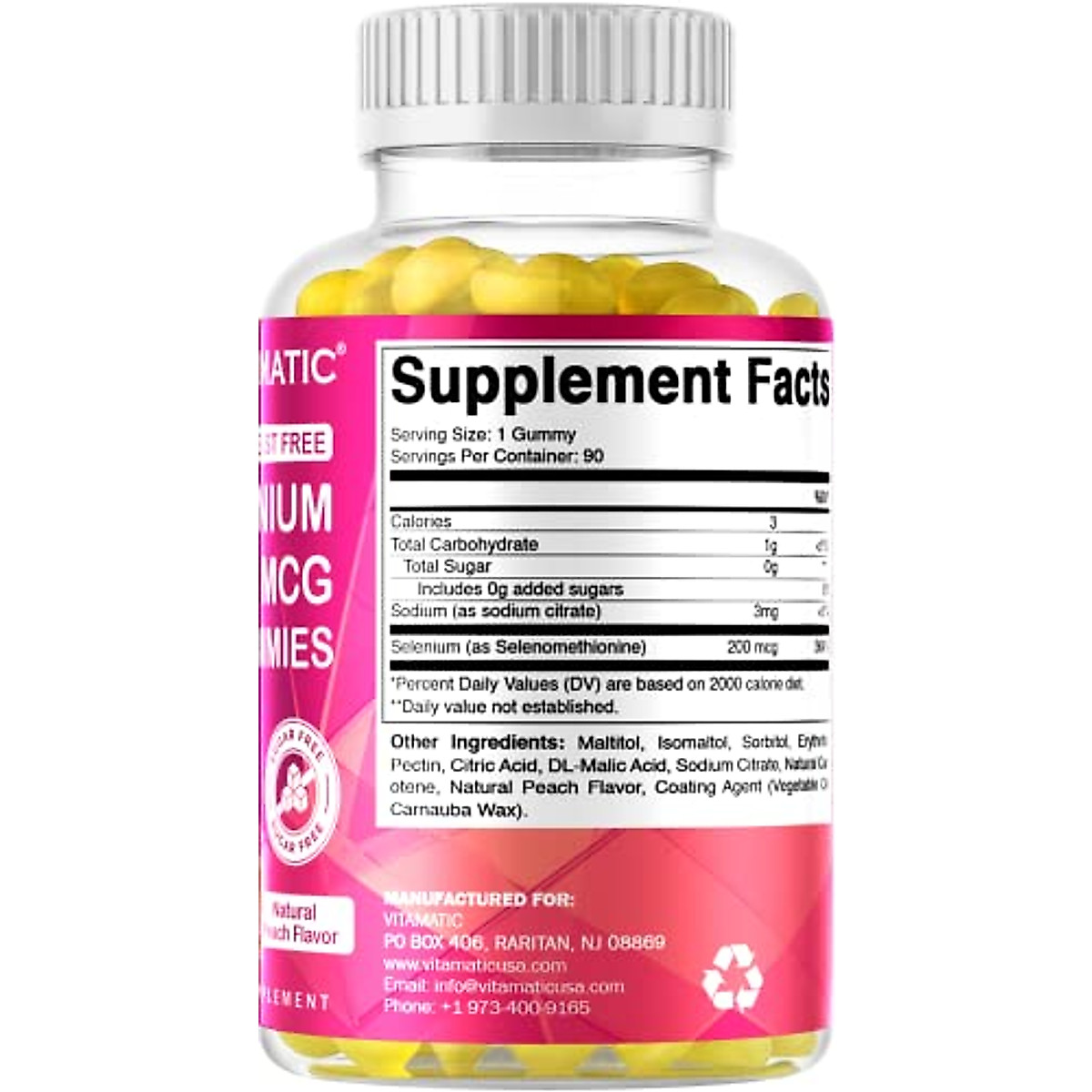Vitamatic Yeast Free Selenium Gummies 200mcg as Selenomethionine Supplement Essential Trace Mineral with Superior Absorption 90 Pectin Based Gummies