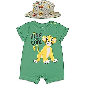 Disney Lion King Simba Newborn Baby Boys Short Sleeve Romper & Sunhat Green Newborn