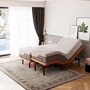 ESHINE Split King Adjustable Bed with Mattress - 14” Luxury Cool Gel Memory Foam Hybrid Mattress, Massage, Zero Gravity, Anti-Snore, 5 Minutes Installation, Head and Foot Incline, Split King