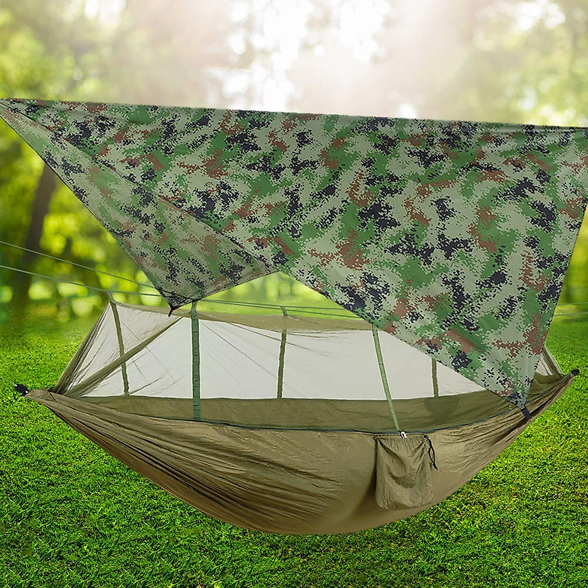 Camping Hammock 2 Person Hammocks with Net, Tent, Tree Straps Heavy Duty Waterproof Lightweight Nylon Portable Hammock for Hiking Outdoor Travel Beach Survival Backyard