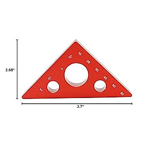 WEITARI Aluminum Alloy Triangle Ruler, 45 Degree Angle, DIY Woodworking Height Measuring Gauge, 65mm (Red)