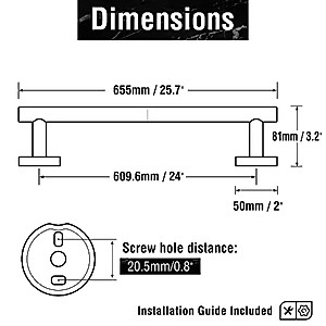 HITSLAM Brushed Nickel 25.7 Inch Towel Bar for Bathroom, SUS304 Stainless Steel Bathroom Towel Rack Wall Mounted, Modern Home Decor Bath Towel Holder with Hardware Accessories