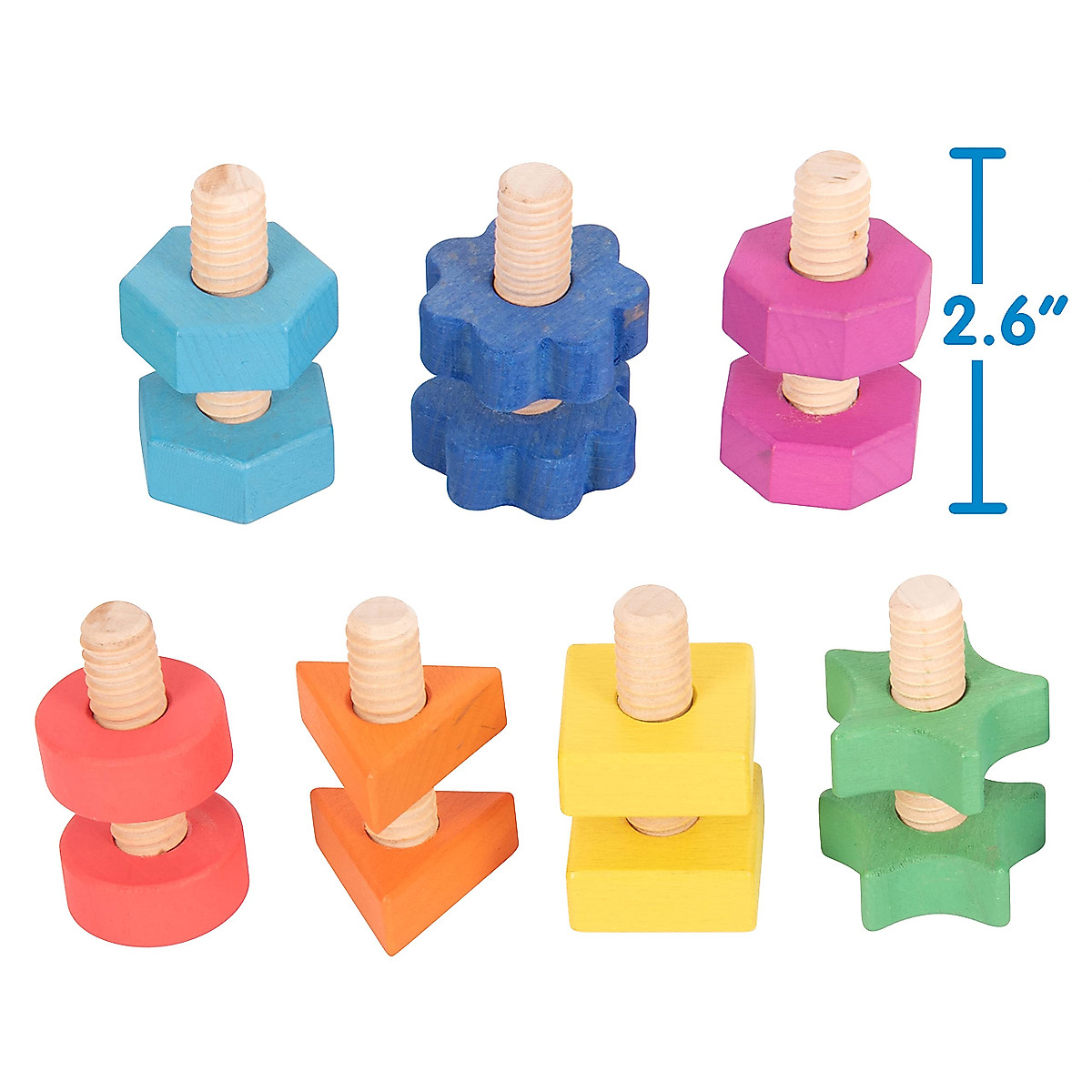 TickiT Rainbow Wooden Nuts & Bolts - Set of 21 - 7 Shapes and Colors - For Ages 18m+ - Loose Parts Wooden Toys for Toddlers and Preschoolers