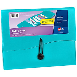 Avery Slide & View Expanding File Folder, 6 Pockets, Letter Size, 1 Aqua Folder (73544)