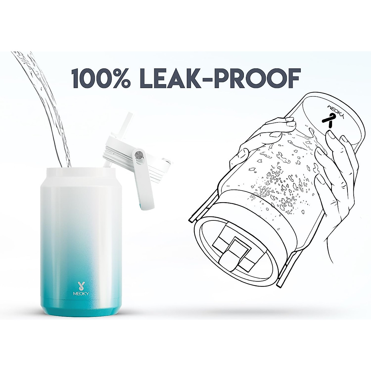 Meoky 50 oz Tumbler with Handle, Stainless Steel Vacuum Insulated Water Bottle, Keeps Cold for 36 Hours, 100% Leak Proof, BPA-free, Non-slip Base (Azure)