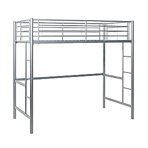 Walker Edison Silver Metal Twin over Loft Bunk Bed Twin Size Bedframe with Ladder Computer Gaming Desk