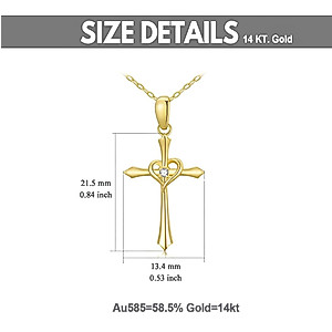 YDD 14K Solid Gold Cross Necklace for Women Heart Necklace Cross Chain for Her, Mom, Wife 16"-18"