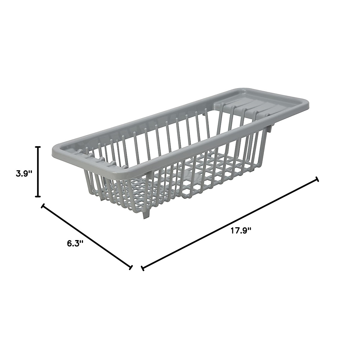 Kitchen Details Sink Dish Rack | Dimensions: 17.9"x 6.3"x 3.9" | Kitchen Accessories | Holds Dinnerware | Drinkware | Utensils to Drain | Frees up Counter Space | Grey or White