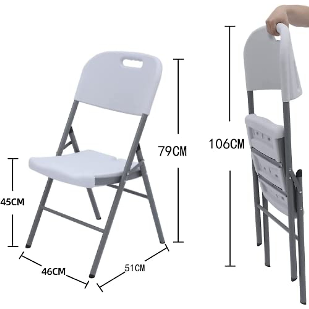 LAKHOW 53d Folding Chair, 4-Piece White Plastic Chair, Stackable Indoor and Outdoor Chairs, for Wedding Backyard Activities, Conference Room Festivals （(4 Pack)