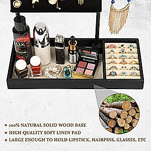 SOLIMINTR Jewelry Organizer, Jewelry Stand with Necklace Display Holder 3 Tier Earring Organizer Rustic Wood Base Tray with Ring Stand Jewelry Storage Tower for Women Girls Gift