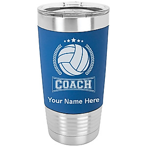 LaserGram 20oz Vacuum Insulated Tumbler Mug, Volleyball Coach, Personalized Engraving Included (Silicone Grip, Dark Blue)