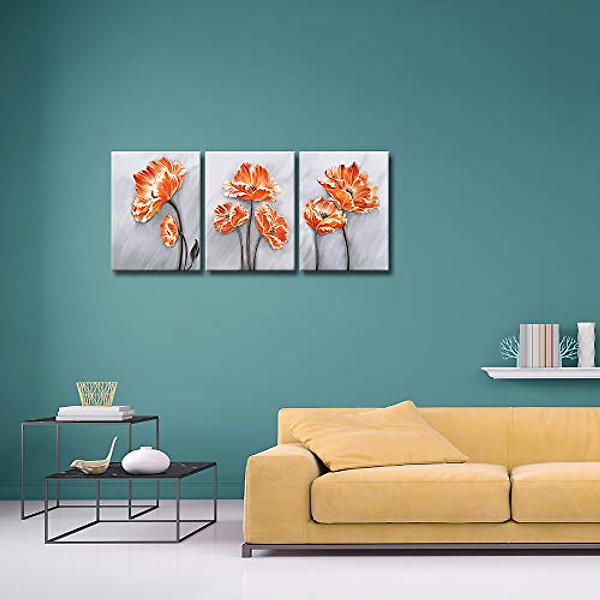 Derkymo 3 Panels Elegant Poppy Wall Painting Orange Flower Canvas Wall Art Pictures of Poppy Flowers for Home Decoration Stretched and Framed Easy to Hang 12"x16"x3pcs