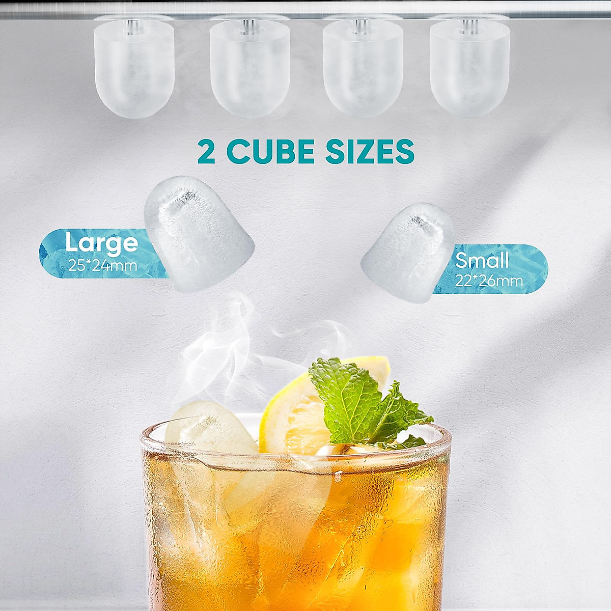 Ice Maker, Portable Countertop Icemaker Machine, Self Cleaning Quiet 2 Sizes Bullet Cubes Makers, 9 Cubes in 6 Mins, 26.5lbs/24Hrs with Ice Scoop, Basket and Handle for Home Kitchen Party