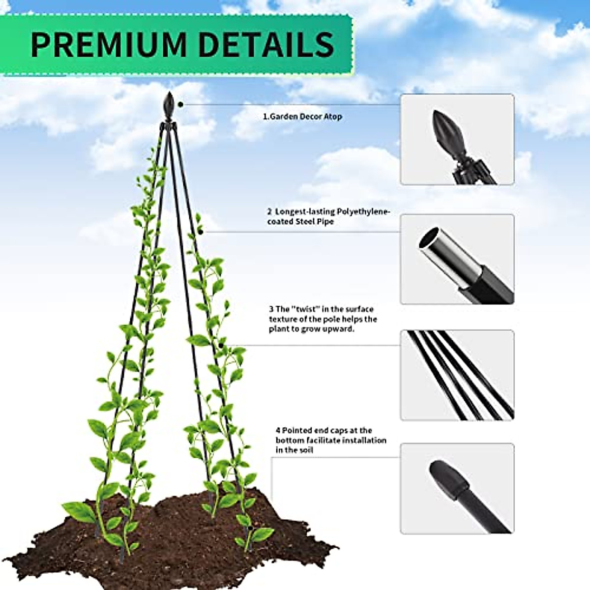 Lalahoni 2 Pack Garden Trellis for Climbing Plants Outdoor Indoor Pot | 67inch Tall Plants Trellis Support for Climbing Vines Vegetables Plants | Garden Obelisk Trellis, Lightweight, Black