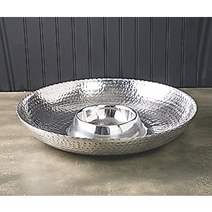 Cruiser’s Caché | Grand Hotel 15” Chip and Dip Serving Piece | Hand-Hammered Design, Polished Silver Finish | Large15" wide x 3" high | Appetizers, Snacks, Crudités, Shrimp Cocktail, Buffalo Wings