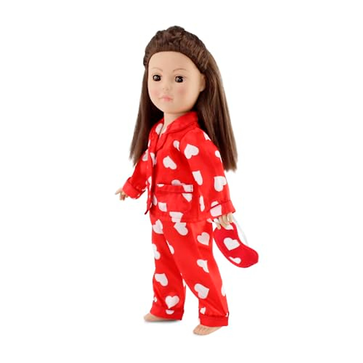 Emily Rose 18 Inch Doll Clothes 3-PC 18-in Doll Red Heart PJ Pajamas Set | Silky 18" Doll PJs Love Gift Set with Matching Eye Mask Accessory | Compatible with Most 18" Dolls | Doll NOT Included