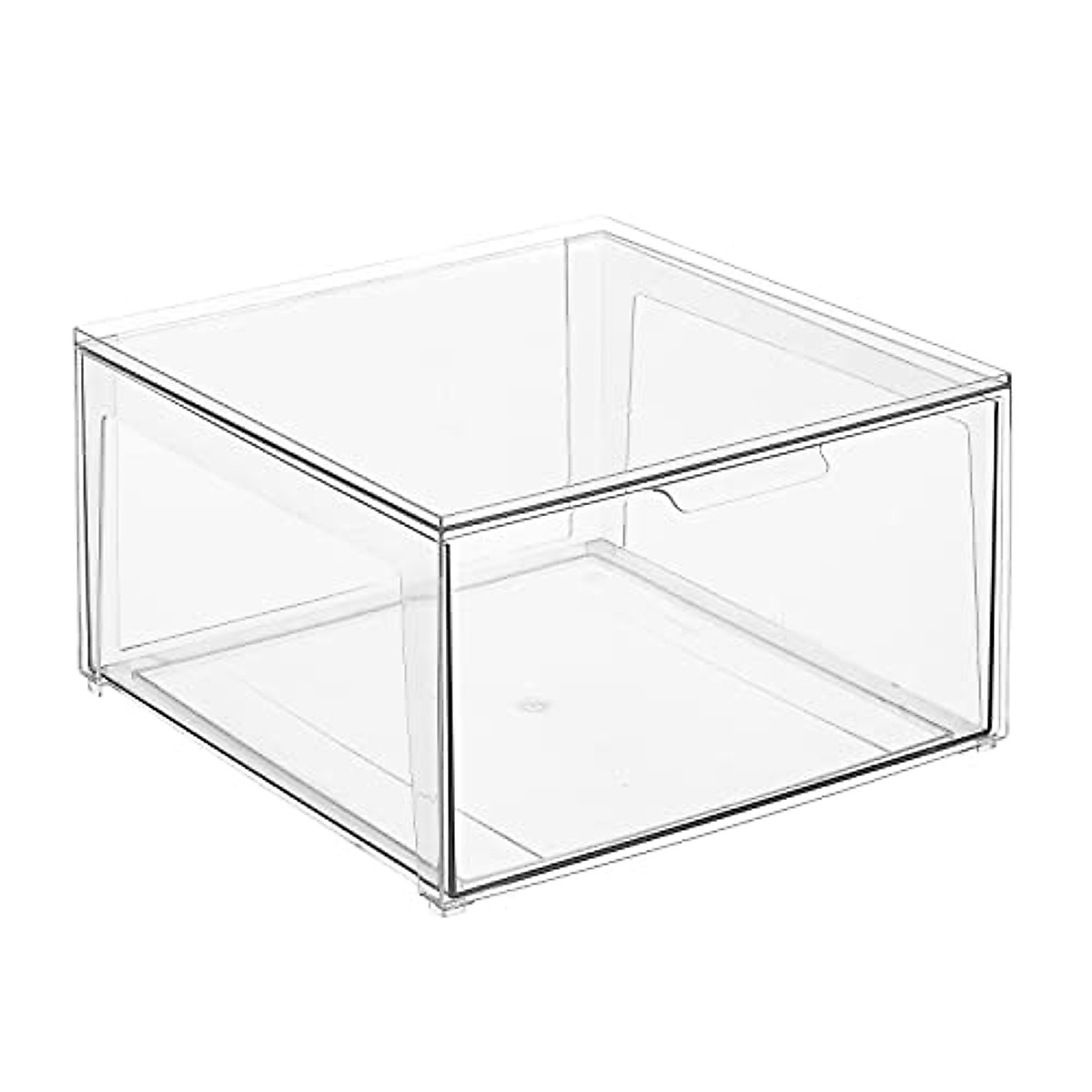 mDesign Plastic Stackable Kitchen Storage Organizer Bin Containers with Front Pull Drawer for Cabinet, Pantry, Fridge, Freezer, Shelf, Refrigerator Organization - Lumiere Collection - Clear