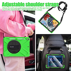 BRAECNstock for Apple iPad 9th 8th 7th Generation Case 2021 2020 2019 Shockproof iPad 10.2 Case Cover with Screen Protector Pen Holder Rotating Stand+Hand Strap Kids Case for iPad 9th 8th Gen - Green