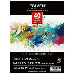 EBIVEN Disposable Palette Pad Coated Paper for Oil Paints Mixing, 9'' x 12'', Pack of 40 Sheets (9" x 12"(40 Sheets))