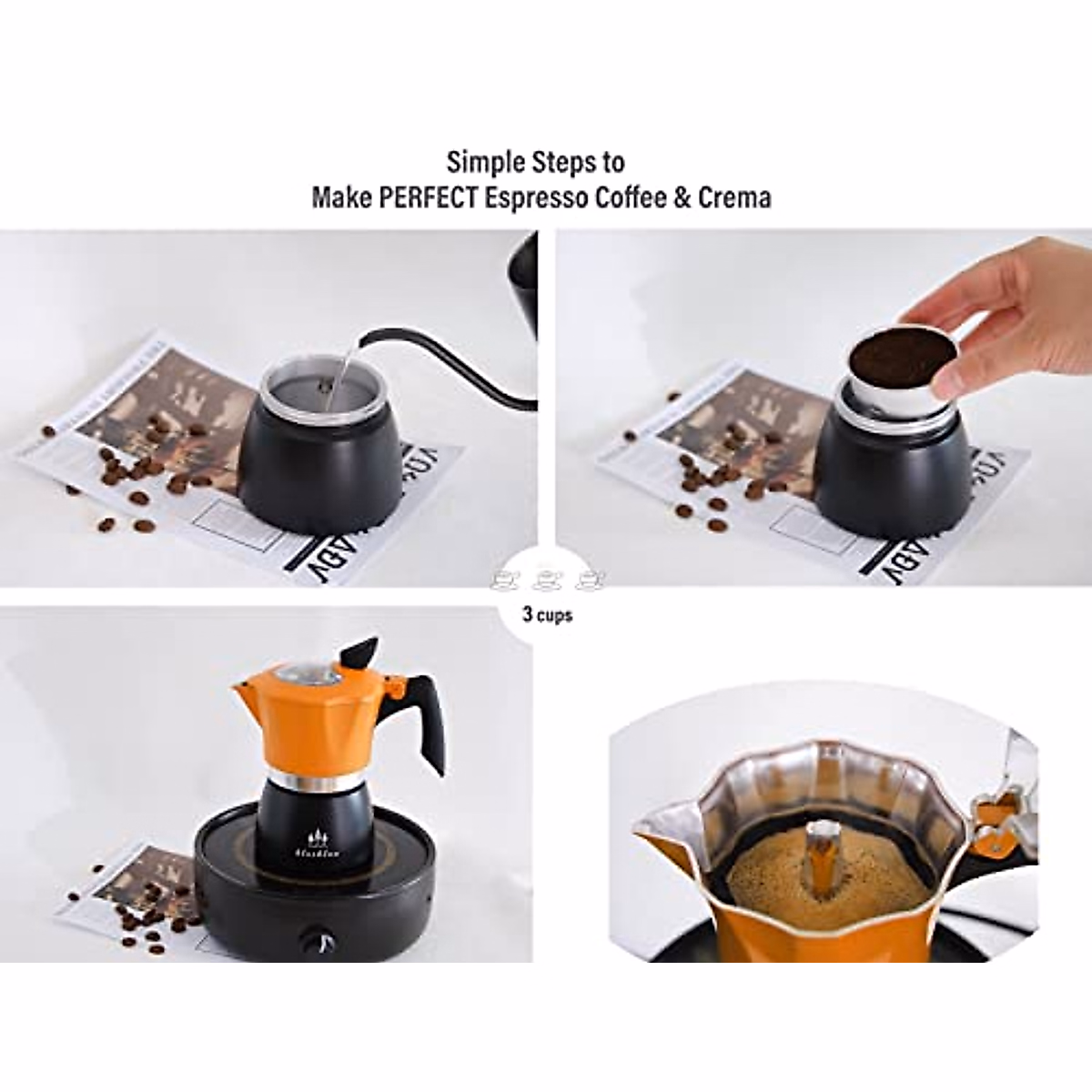 kleeklea Stovetop Espresso Maker, Premium Aluminum Moka Pot 3 Espresso Cups, Percolator Coffee Pot, Cuban Coffee Maker Italian Coffee Maker Greca Coffee Maker Camping Coffee Pot