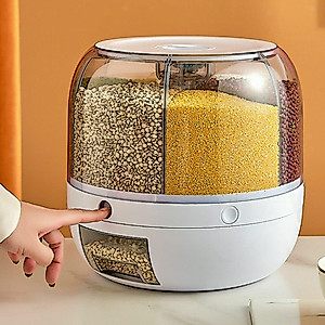 BILPIKOGoo 6 Grid Rice Dispenser, Rotating Grain Storage Container, One-Click Output Round Rice Container Rotating Grain Dispenser Kitchen Organization 10 kg