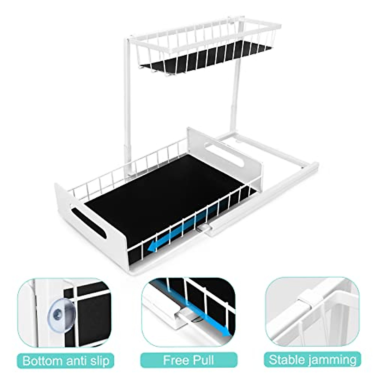 JOLIXIEYE Under Sink Organizer 2 Tier Under Kitchen Sink Organizer Pull Out Cabinet Organizer Multi-Purpose Under Cabinet Storage with Sliding Out for Laundry Bathroom Kitchen,White