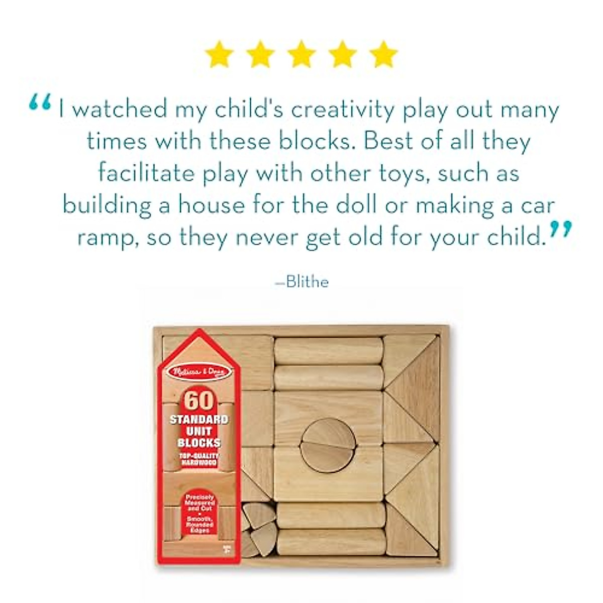 Melissa & Doug Standard Unit Solid-Wood Building Blocks With Wooden Storage Tray (60 pcs) Classic Wooden Blocks For Toddlers Ages 3+