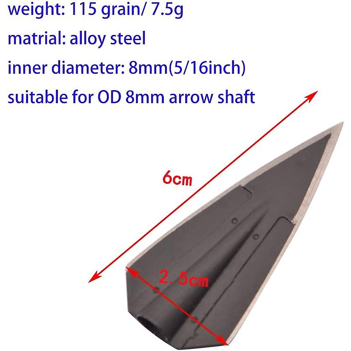 ZSHJGJR Archery 2 Blades Hunting Broadheads Traditional Broadheads Glue On OD 8mm Bamboo Wood Arrow Shaft DIY Arrow 12/24 Pieces (Black, 6 Pieces)