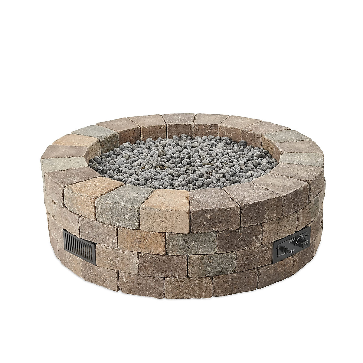 Outdoor GreatRoom Co Propane Fire Pit Kit - 52 Inch Round Bronson DIY Bonfire Gas Fire Pits for Outside Patio - Includes 84 Stone Paver Blocks, 42" Firepit Burner, Tumbled Lava Rock, 105,000 BTU