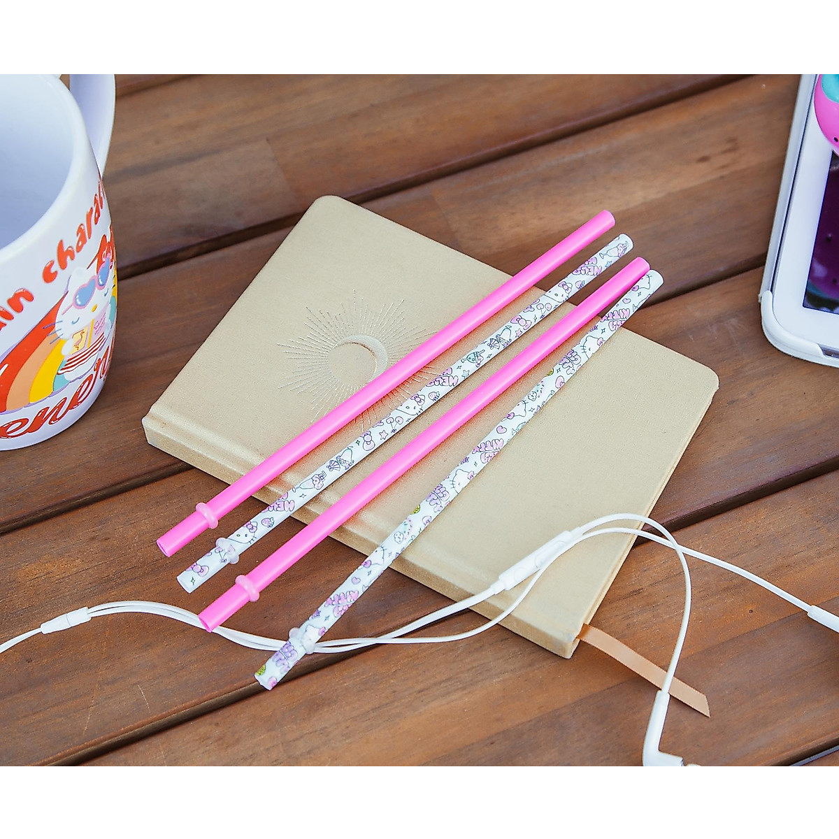 Silver Buffalo Sanrio's Hello Kitty Kawaii Treats 4pc Reusable Plastic Straw Set,10x1.5x.25, Pink